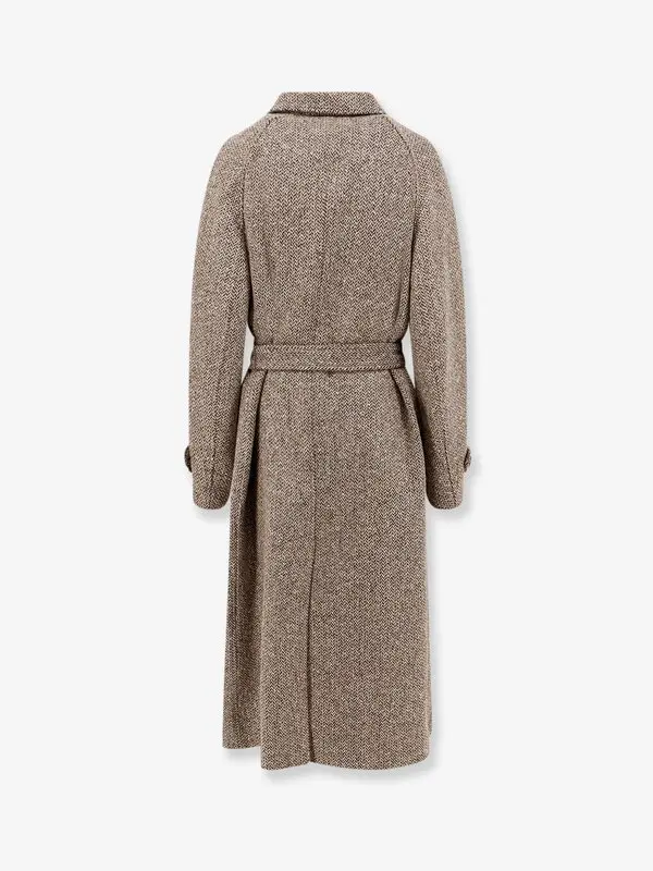 Brunello Cucinelli Herringbone Coat With Monili Detail