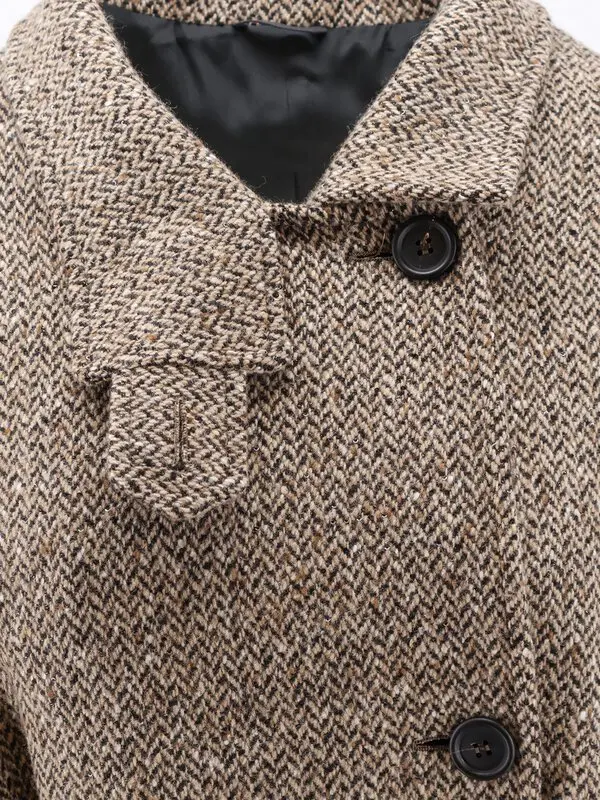 Brunello Cucinelli Herringbone Coat With Monili Detail