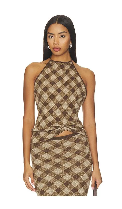 AYA MUSE Kae Top In Brown - Plaid Brown