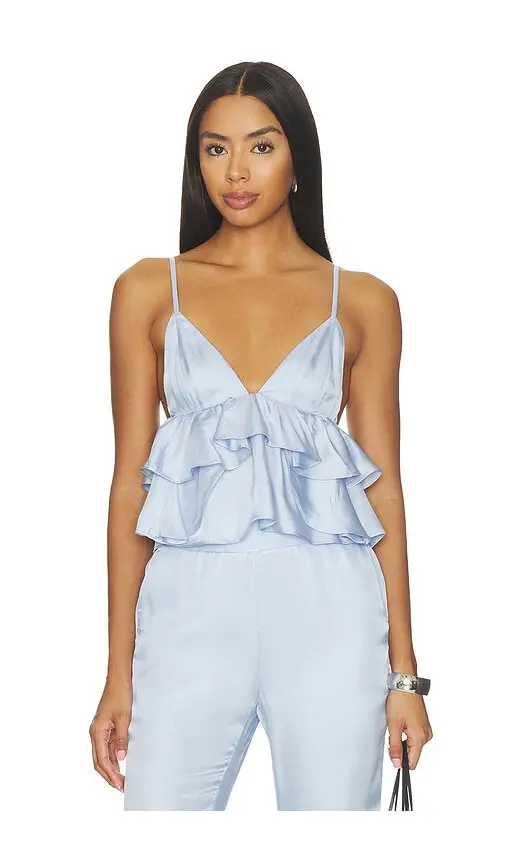 FLEUR DU MAL Luxe Twill Flare Cami In Baby Blue