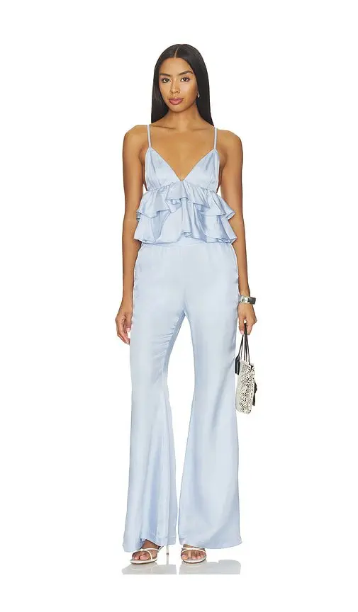 FLEUR DU MAL Luxe Twill Flare Cami In Baby Blue