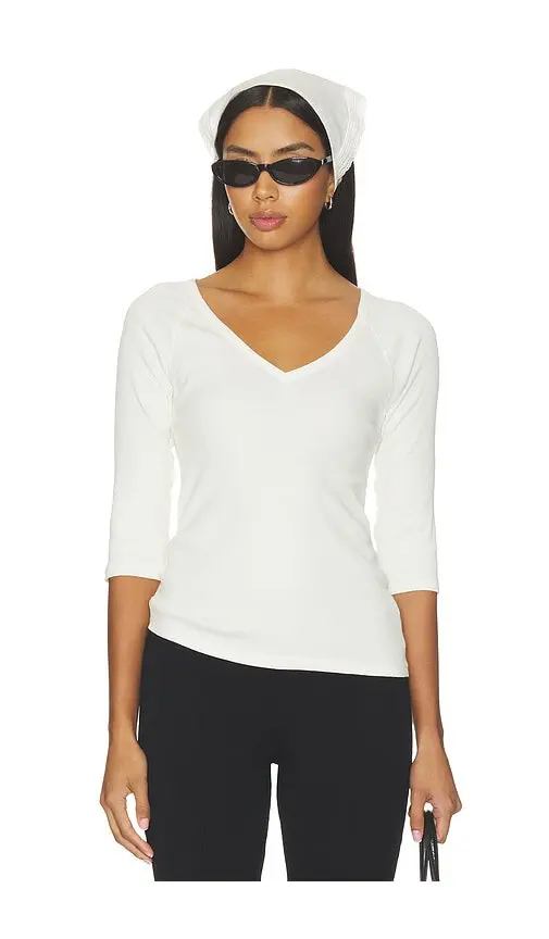 BOBI Vneck Elbow Sleeved Tee In White