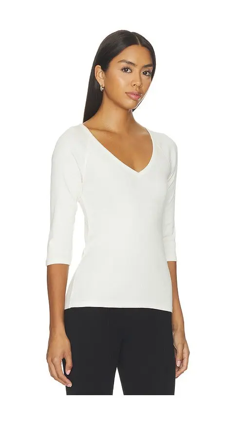 BOBI Vneck Elbow Sleeved Tee In White