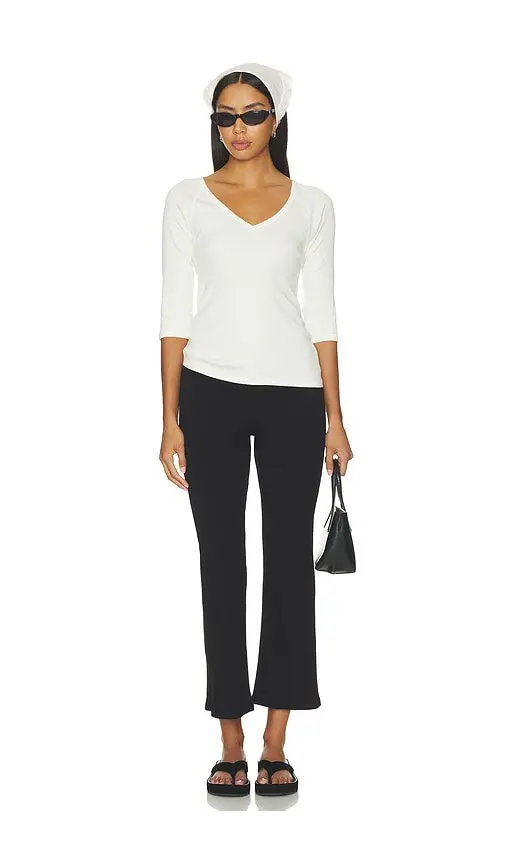 BOBI Vneck Elbow Sleeved Tee In White