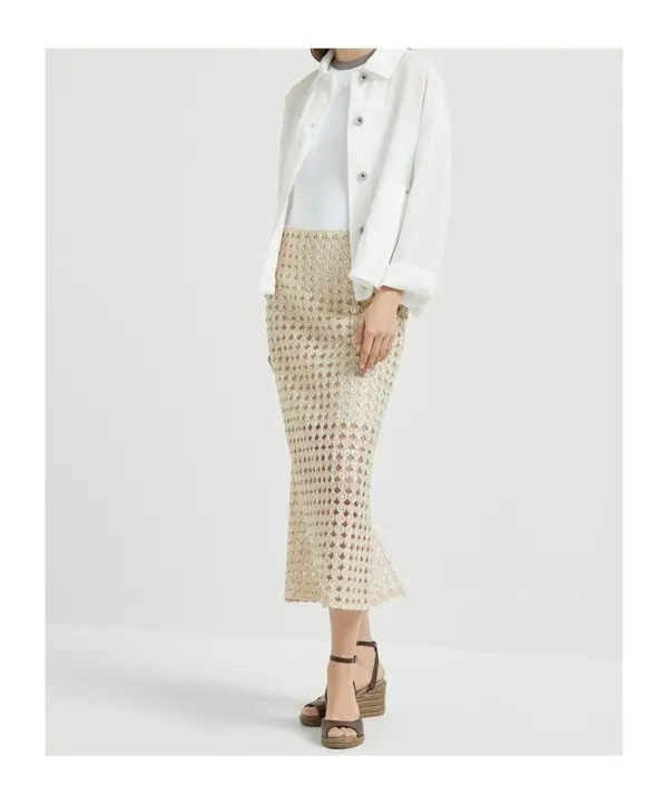 Brunello Cucinelli Perforated Midi Skirt