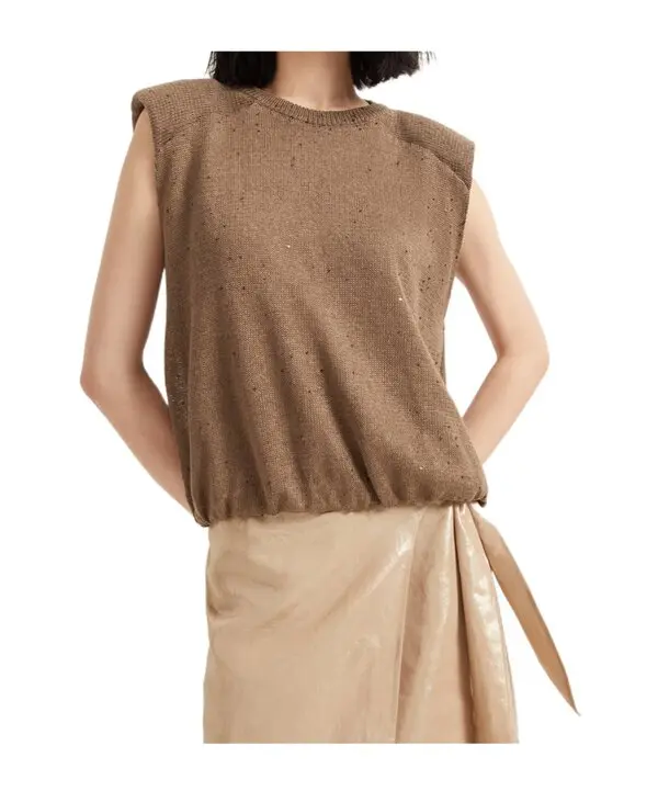 Brunello Cucinelli Sequin-embellished Knitted Top - Brown
