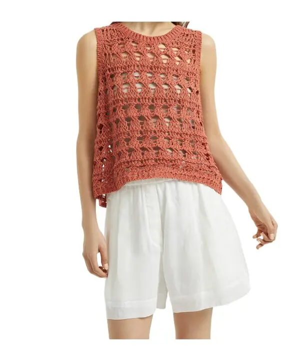 Brunello Cucinelli Crochet Crew Neck Sleeveless Top - Red