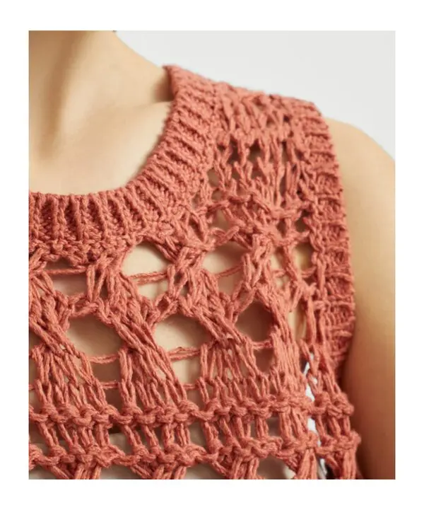 Brunello Cucinelli Crochet Crew Neck Sleeveless Top - Red