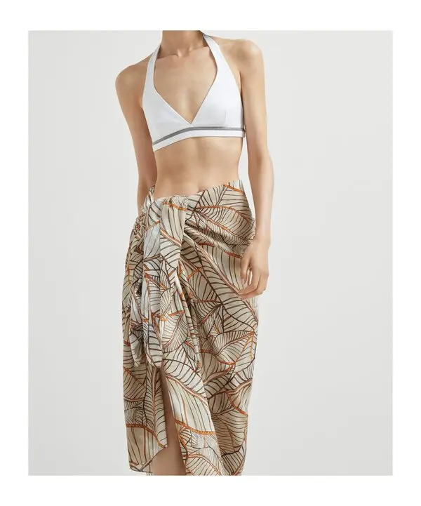 Brunello Cucinelli Leaf-print Wrap Skirt