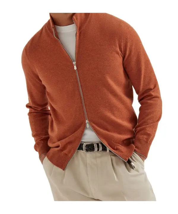 Brunello Cucinelli Zip-front Ribbed Knit Cardigan - Red