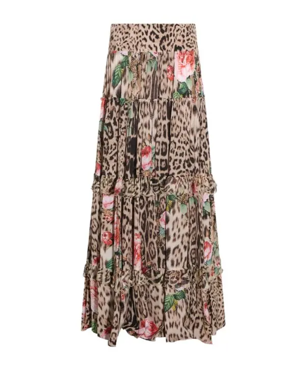 Roberto Cavalli Tiered Animal-print Skirt