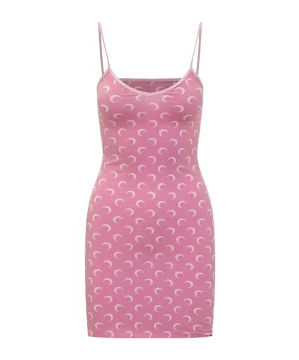 MARINE SERRE Moon Printed Jersey Straps Mini Dress - Pink