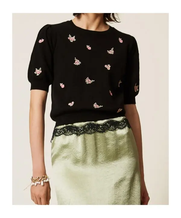 TWINSET Floral Embroidered Knit Top