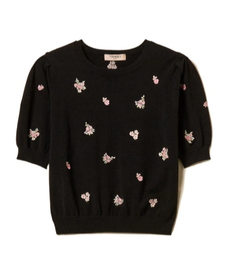 TWINSET Wool-blend Jumper With Floral Embroidery - Black