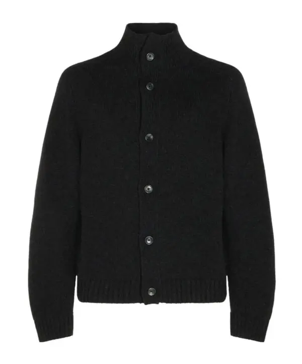 TOM FORD Ribbed High Neck Cardigan - Shadow Grey