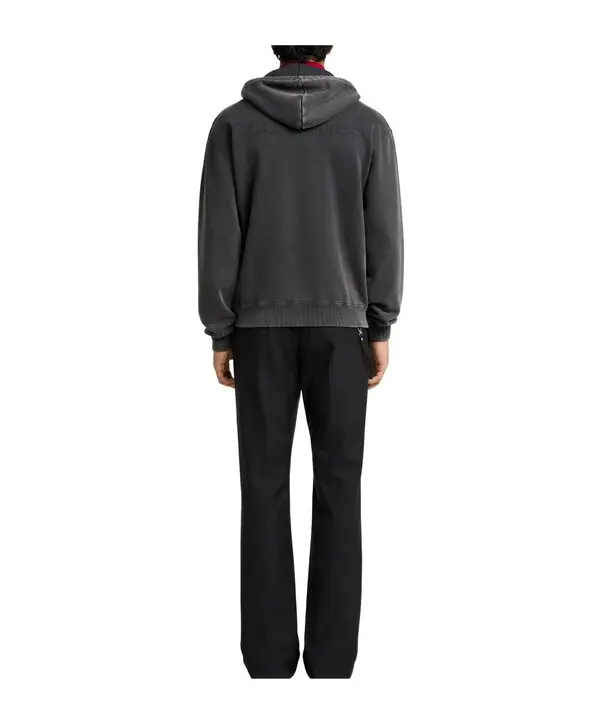 COURREGES Logo Print Stonewashed Zipped Hoodie - Stonewashed Grey/black