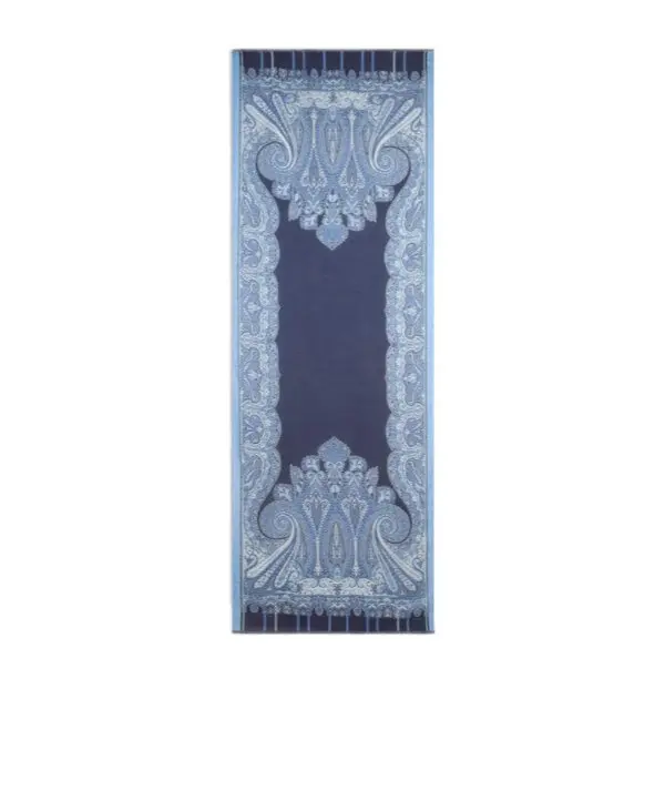 Etro Chevron Modal And Cashmere Scarf With Paisley Motif - Blue