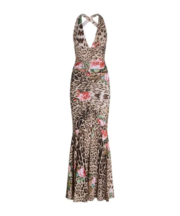Roberto Cavalli Printed Halterneck Dress