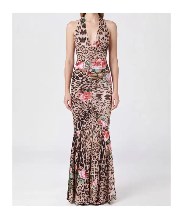 Roberto Cavalli Printed Halterneck Dress