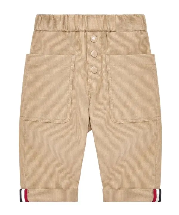 Moncler Corduroy Elasticated Waistband Pants With Tricolour Trim