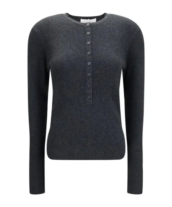 LISA YANG Airi Ribbed Henley Knitted Sweater - Black