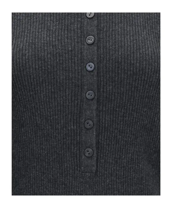LISA YANG Airi Ribbed Henley Knitted Sweater - Black