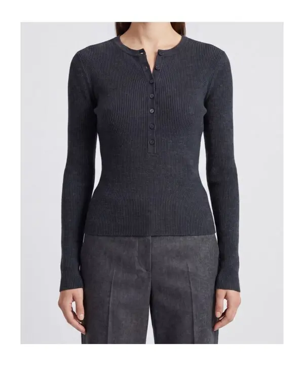 LISA YANG Airi Ribbed Henley Knitted Sweater - Black