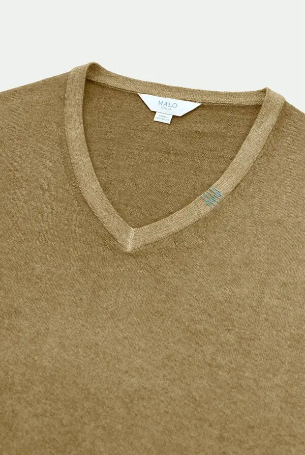 Malo V-neck Long Sleeve Sweater - Beige