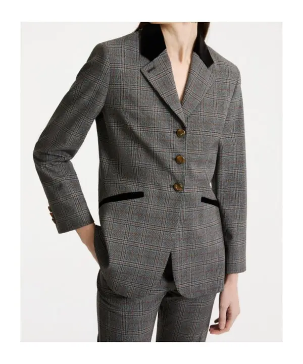 Marella Slim-fit Stretch Twill Blazer With Velvet Trim