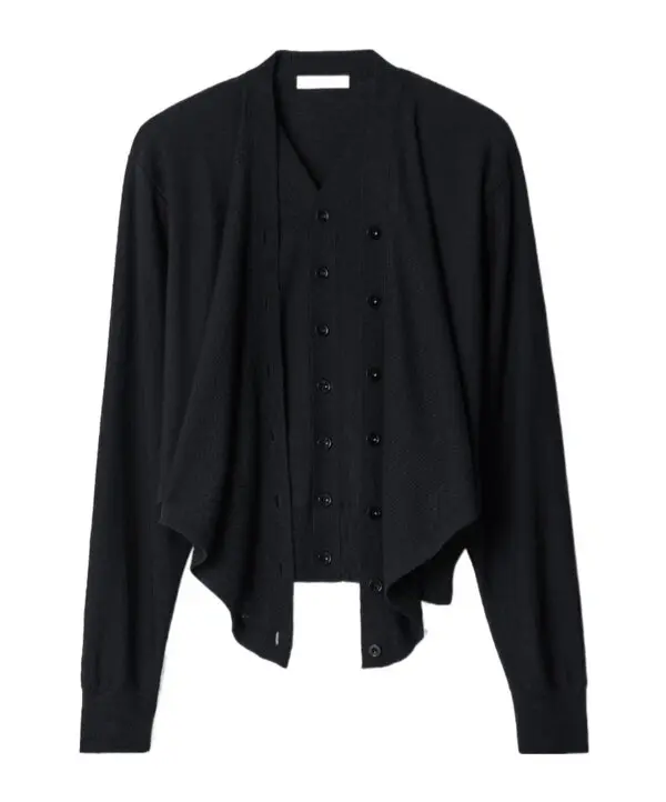 LEMAIRE Trompe-lœil Cardigan In Merino Wool Blend - Black