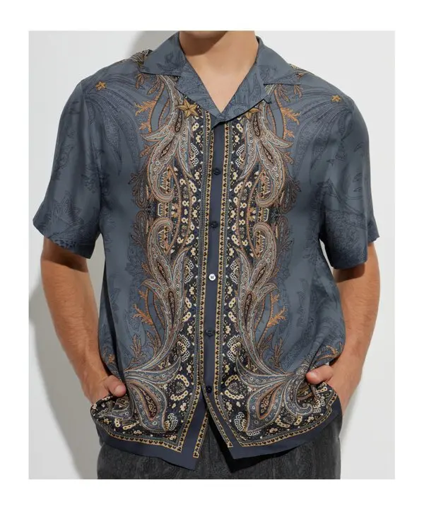 Etro Silk Bowling Shirt With Placed Pegaso Print