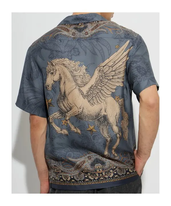 Etro Silk Bowling Shirt With Placed Pegaso Print