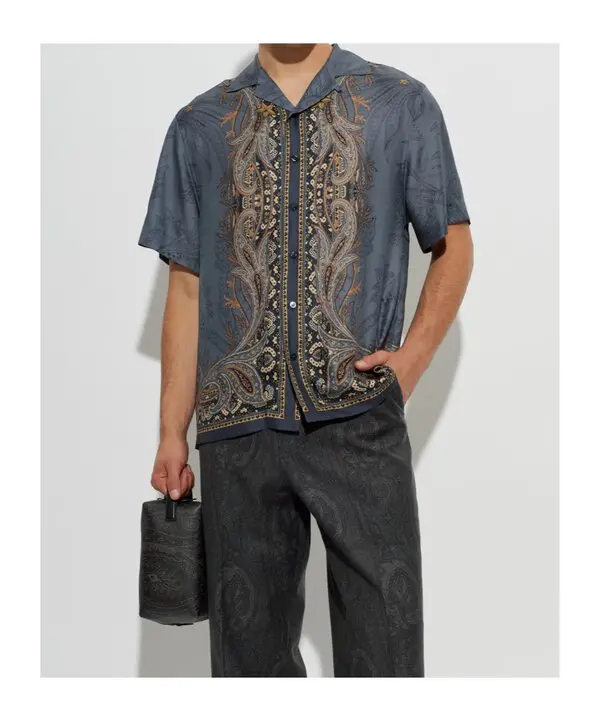 Etro Silk Bowling Shirt With Placed Pegaso Print