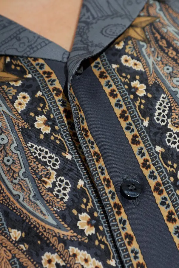 Etro Silk Bowling Shirt With Placed Pegaso Print