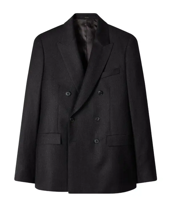Paul Smith Wool-cashmere Flannel Double-breasted Blazer - Charcoal