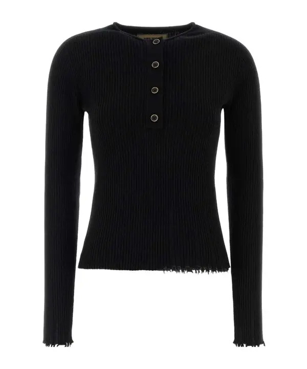 UMA WANG Ribbed Henley Knitted Top