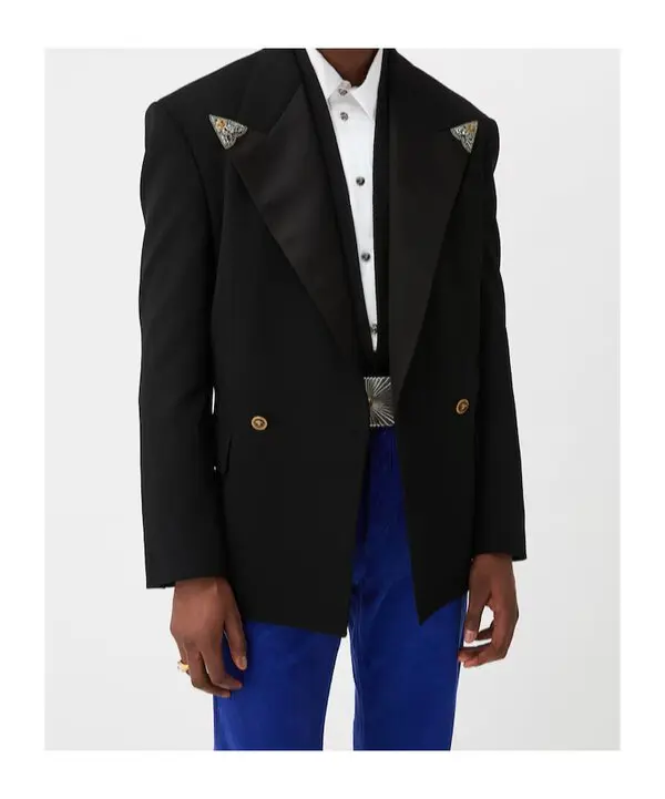 Versace Embellished Lapel Double-breasted Blazer