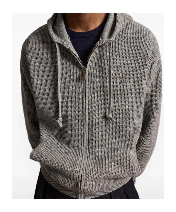 Polo Ralph Lauren Waffle Knit Full-zip Hoodie - Grey