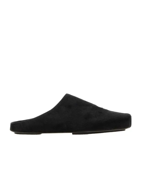 UMA WANG Calf Hair Round Toe Slippers - Black