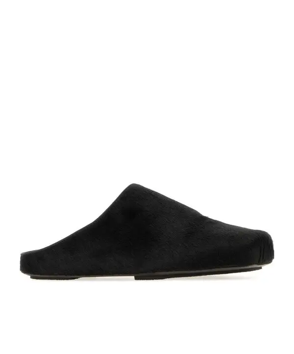 UMA WANG Calf Hair Round Toe Slippers - Black