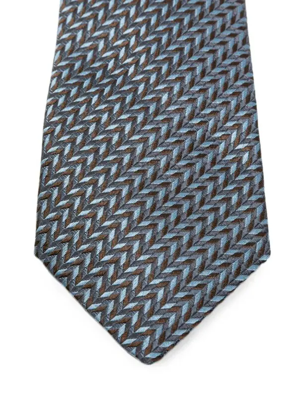 Giorgio Armani Silk Chevron Patterned Neck Tie - Grey Fancy