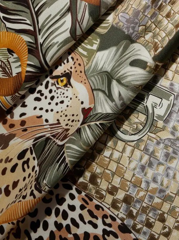 FERRAGAMO Feline Print Silk Foulard - Olive Green
