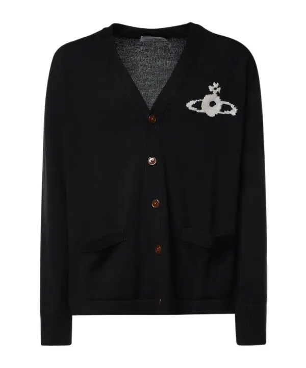 VIVIENNE WESTWOOD Orb Logo V-neck Cardigan - Black
