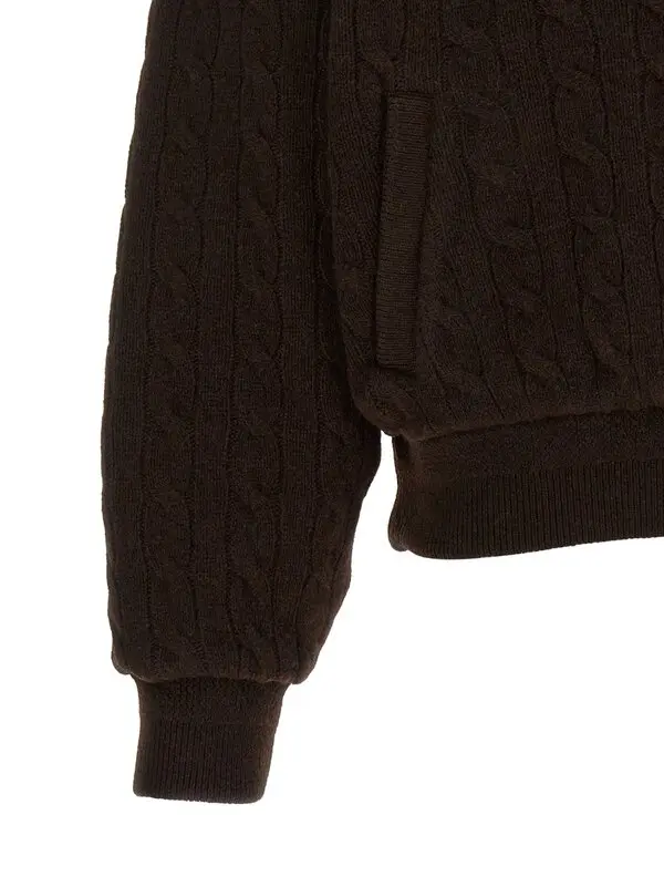 Polo Ralph Lauren Cable Knit Bomber Jacket - Brown