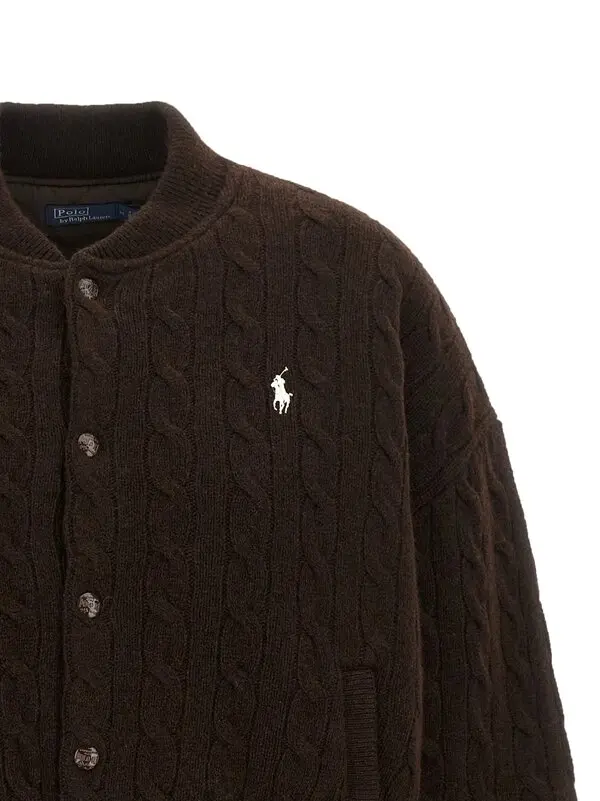 Polo Ralph Lauren Cable Knit Bomber Jacket - Brown