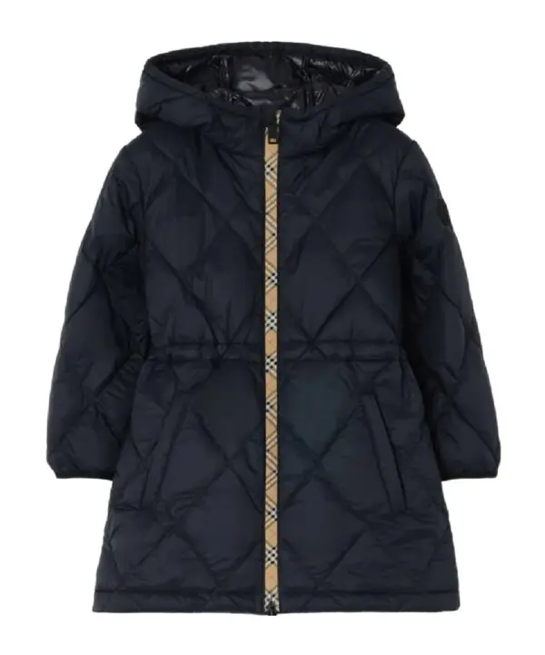 Burberry Checkered Trim Quilted Hooded Coat