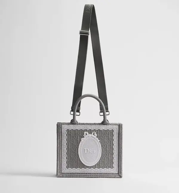 Dior Small Book Tote With Strap - Grey