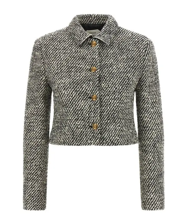 Versace Cropped Wool Bouclé Blouson With Medusa Head Buttons