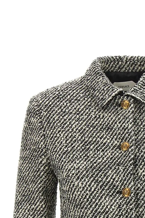Versace Cropped Wool Bouclé Blouson With Medusa Head Buttons