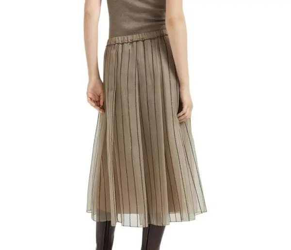 Brunello Cucinelli Striped Midi Skirt With Sequins